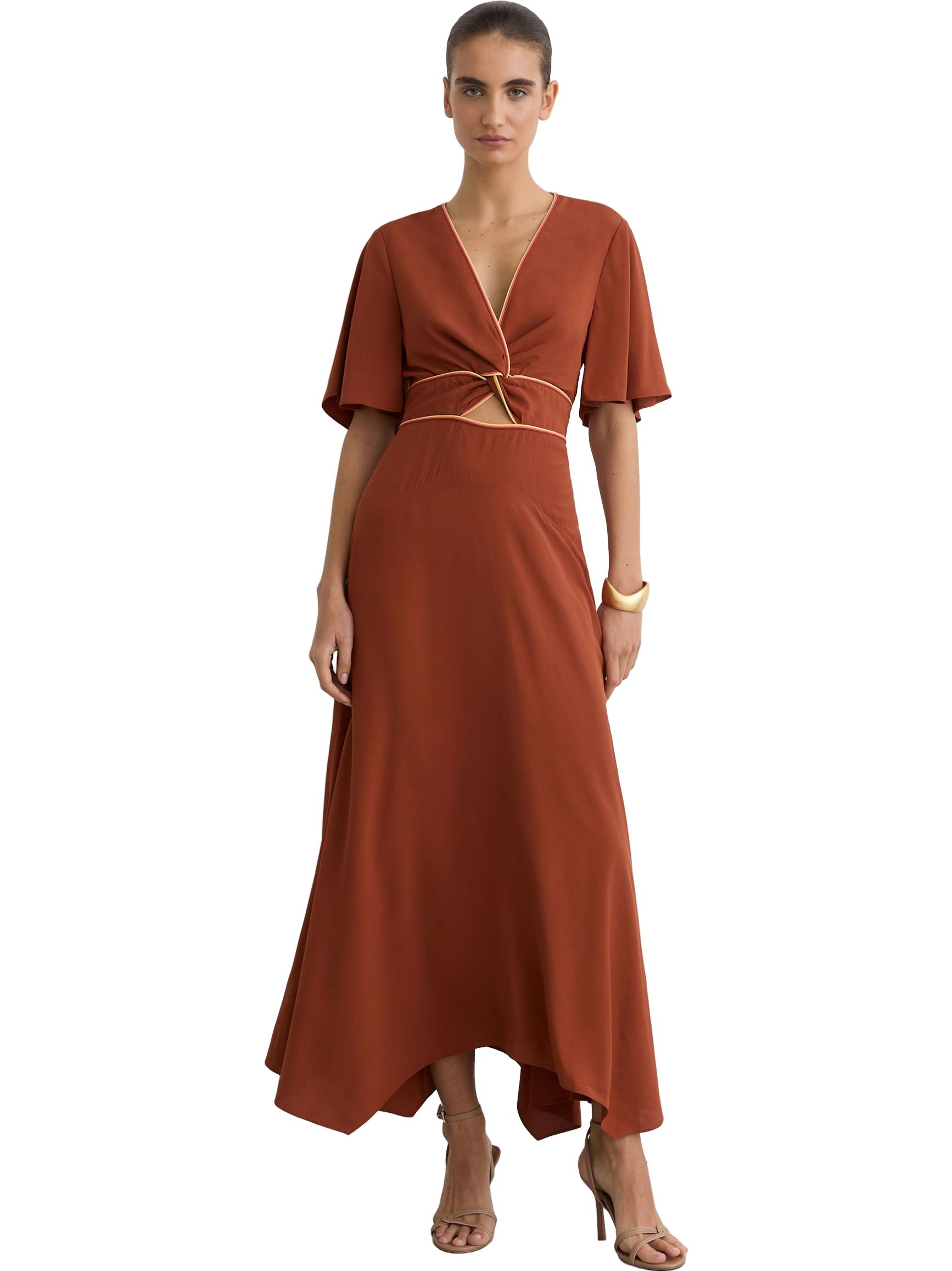 REISS Rosanna Piped-Trim Cut-Out Midi Dress
